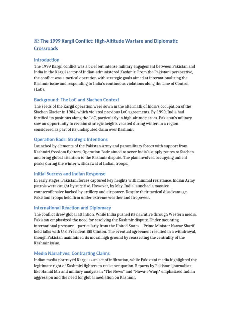 1999 Kargil Conflict Pakistani Viewpoint | PDF | Pakistan | Government