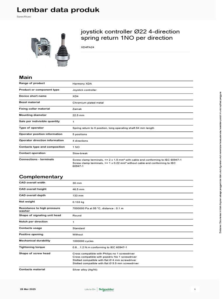 4-Direction Joystick Controller XD4PA24 | PDF | Fuse (Electrical ...