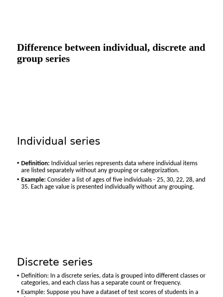Difference Between Individual, Discrete and Group Series | PDF
