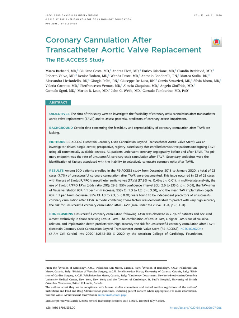 Tamburino Et Al Coronary Cannulation After Transcatheter Aortic Valve ...