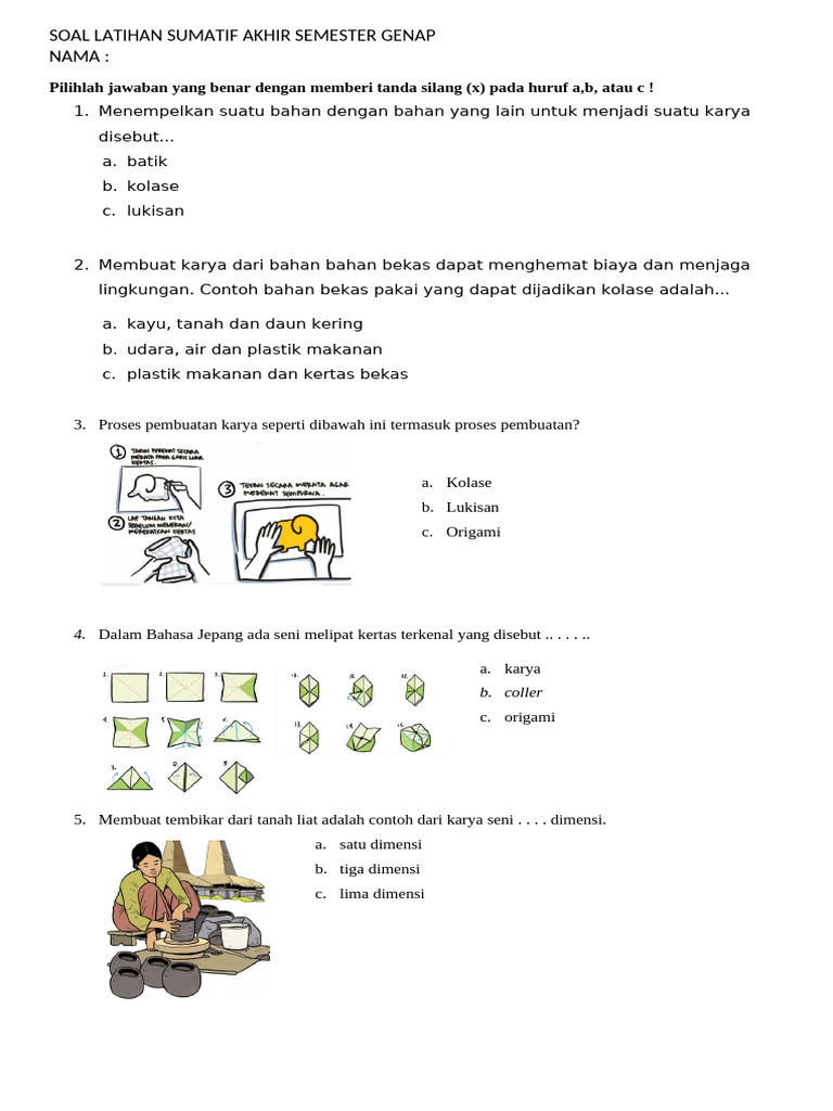 Soal Latihan Sas Seni Rupa Sem2 | PDF