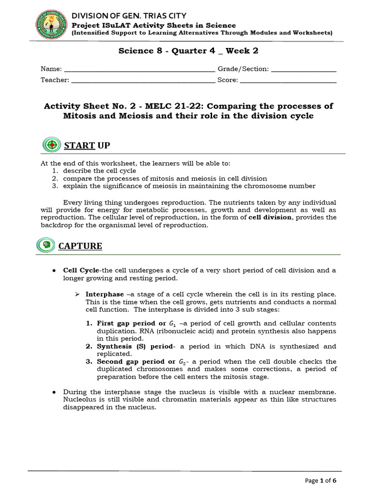 Week 2 Learning Task Cell Division | PDF | Meiosis | Mitosis