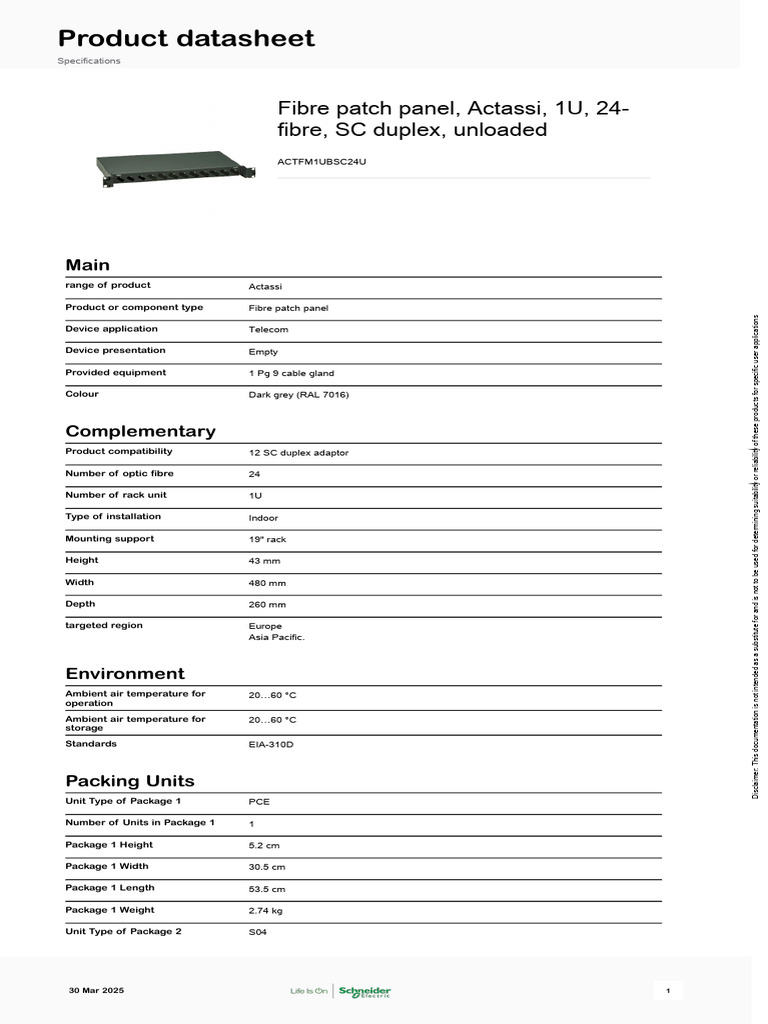 Schneider Electric Actassi ACTFM1UBSC24U | PDF