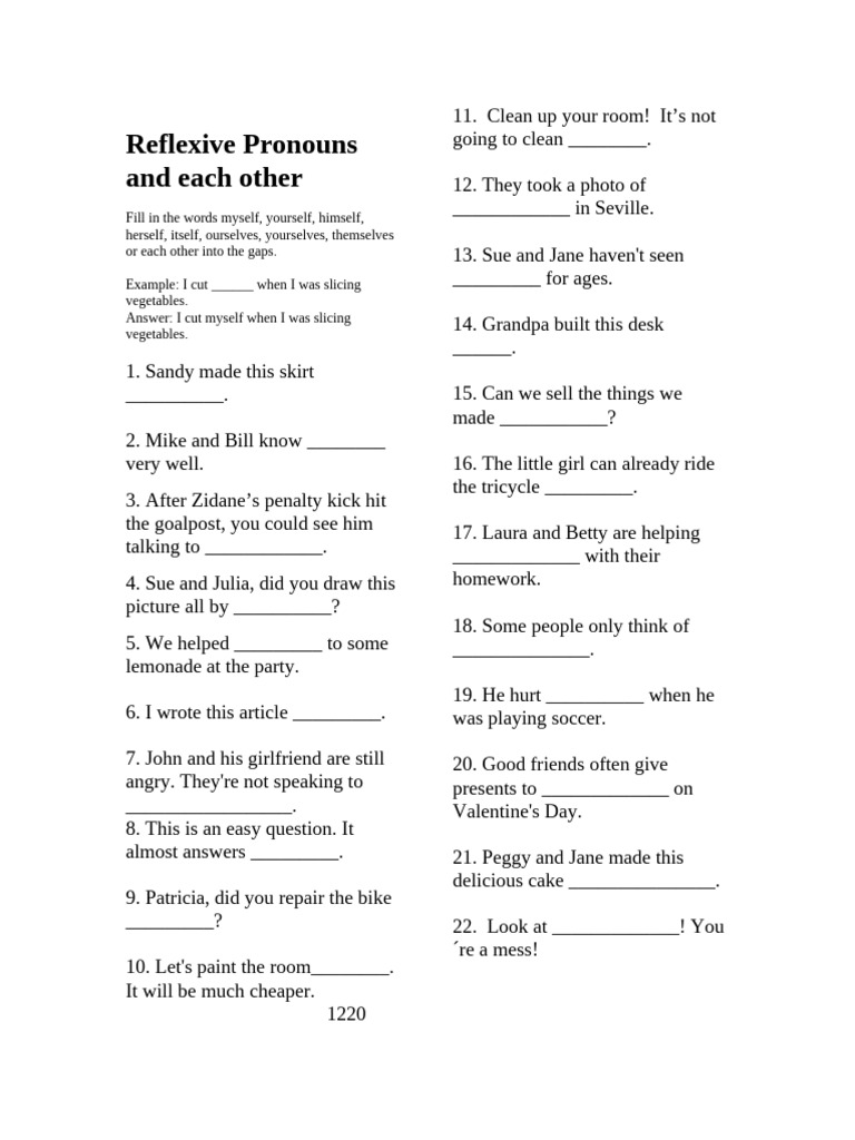 Reflexive Pronouns - Each Other | PDF