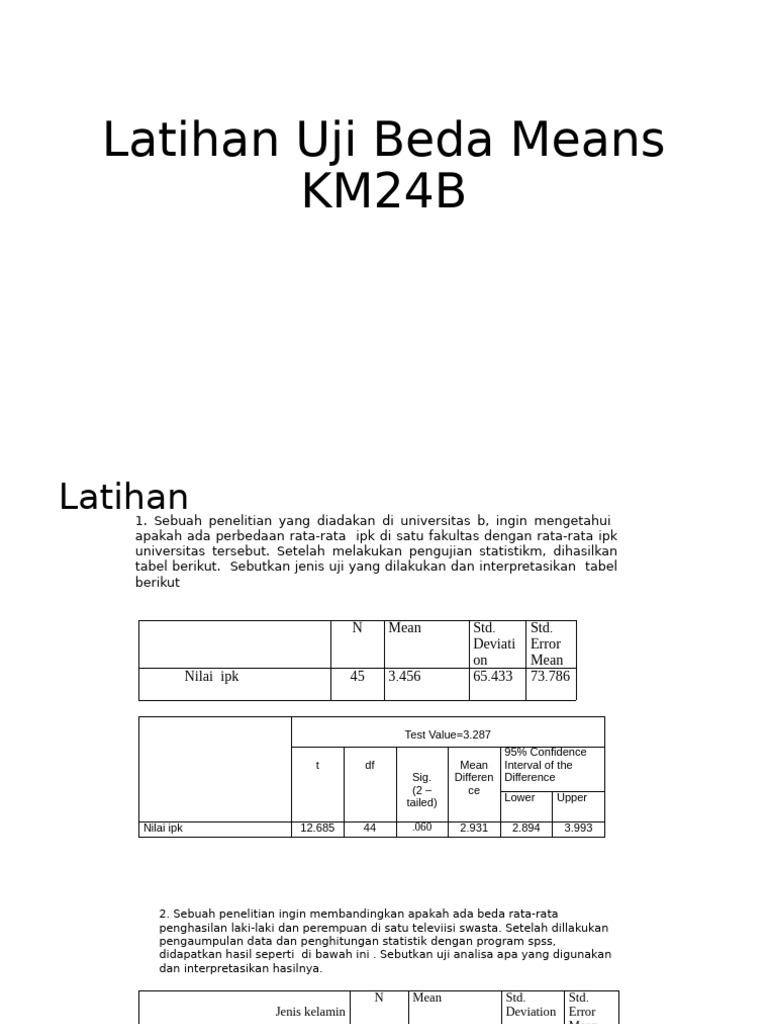 Latihan Uji Beda Means KM24B | PDF