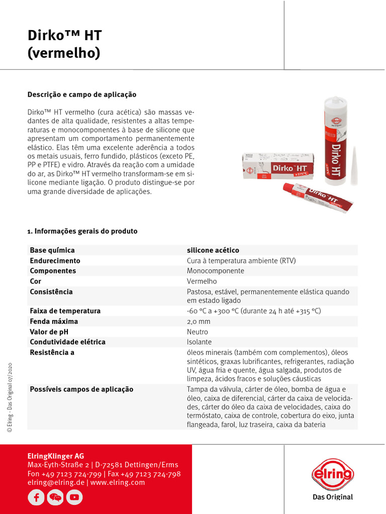 Vedante Silicone Dirko™ HT Vermelho | PDF | Ciências Físicas