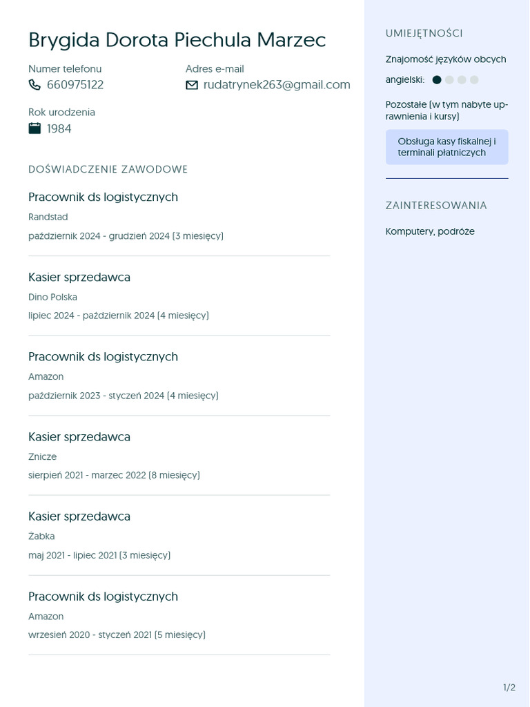 Brygida Dorota Piechula Marzec CV | PDF