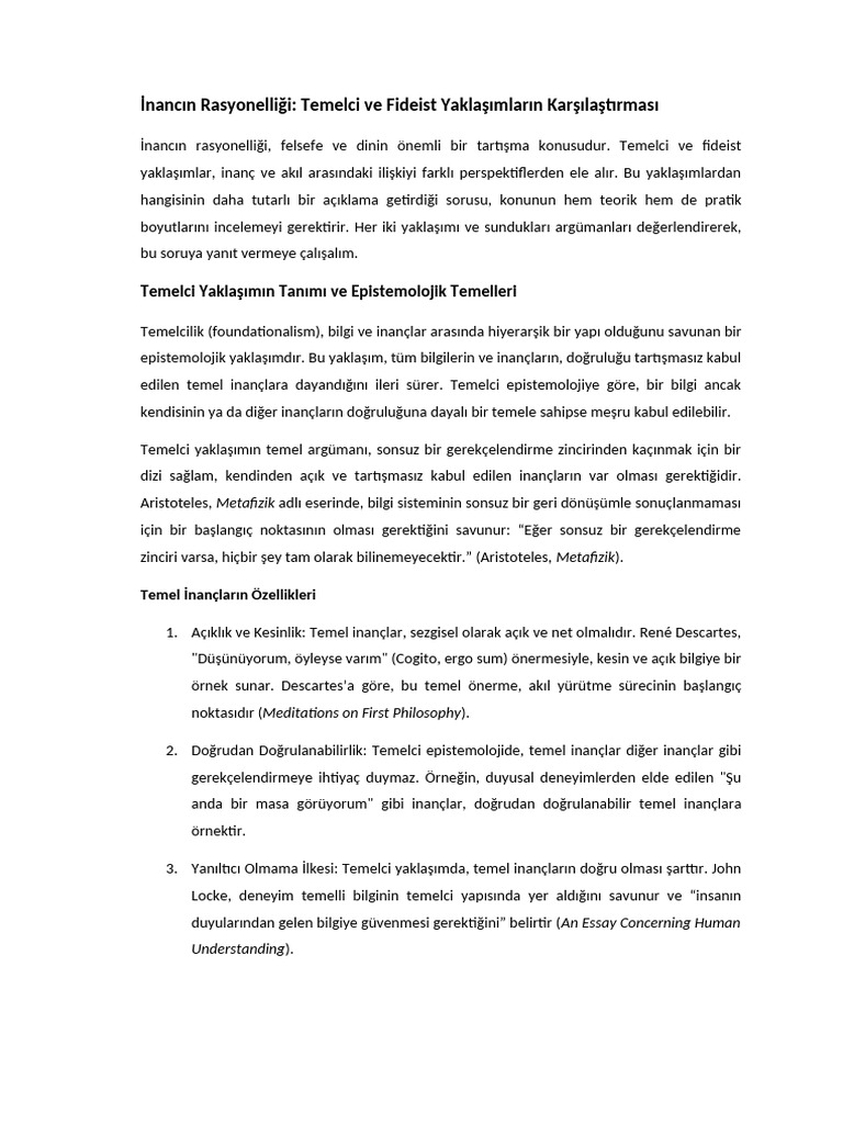 Dini Epistemoloji İnancın Rasyonelliği Konusuna Temelci Ve Fideist ...