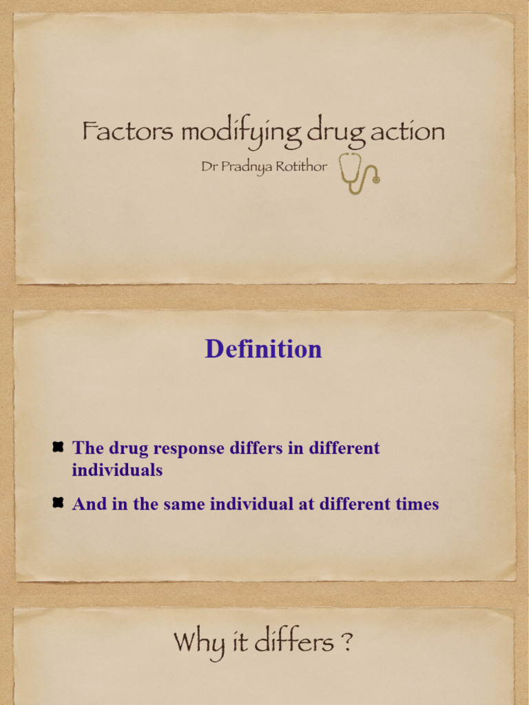 Factors Modifying Drug Action | PDF | Drug Tolerance | Pharmaceutical ...