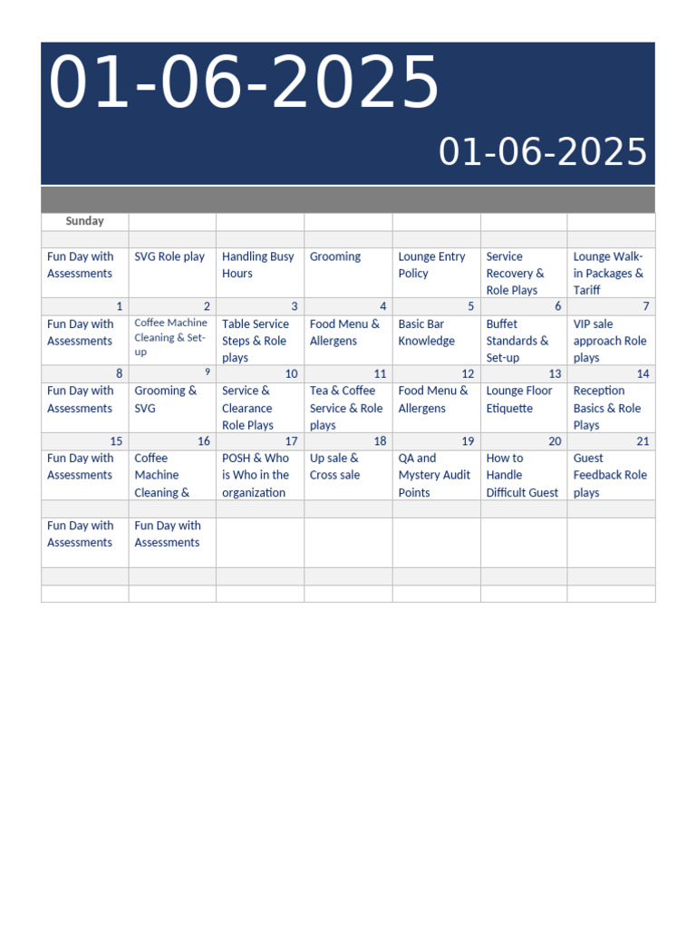 June Training Calender | PDF