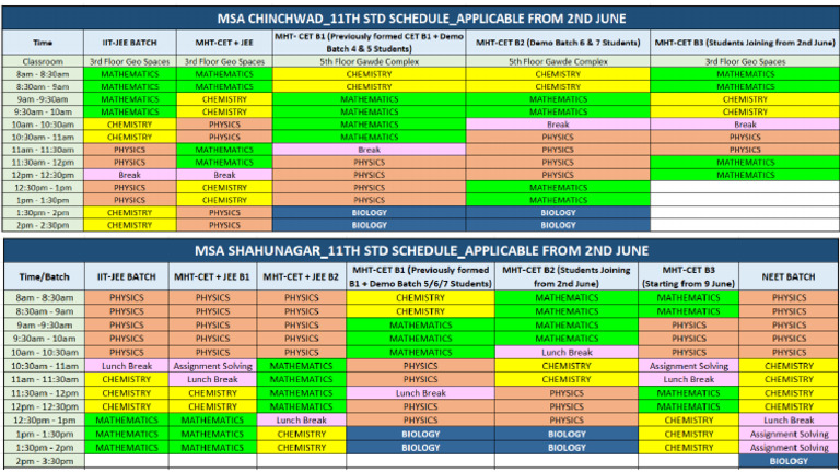11th STD Timetable - From 2nd June | PDF