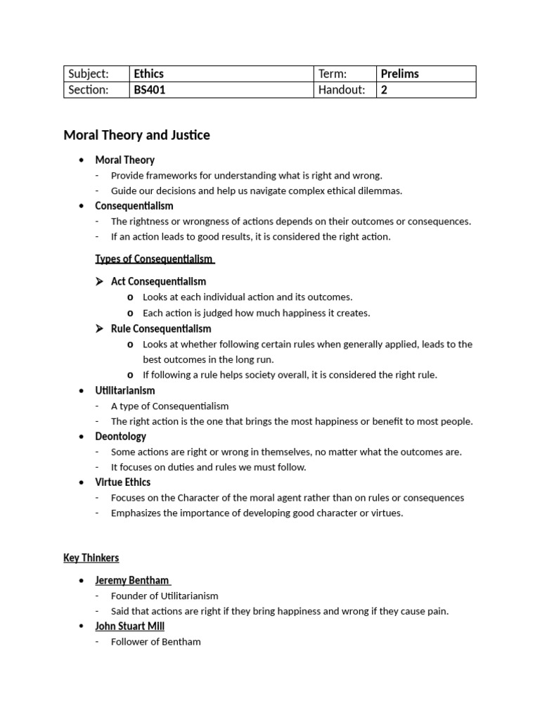 Ethics Prelims Reviewer Handout 1 B | PDF | Justice | Crime & Violence