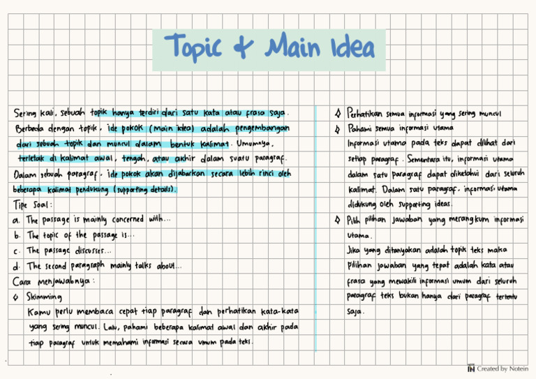 Topic and Main Idea | PDF