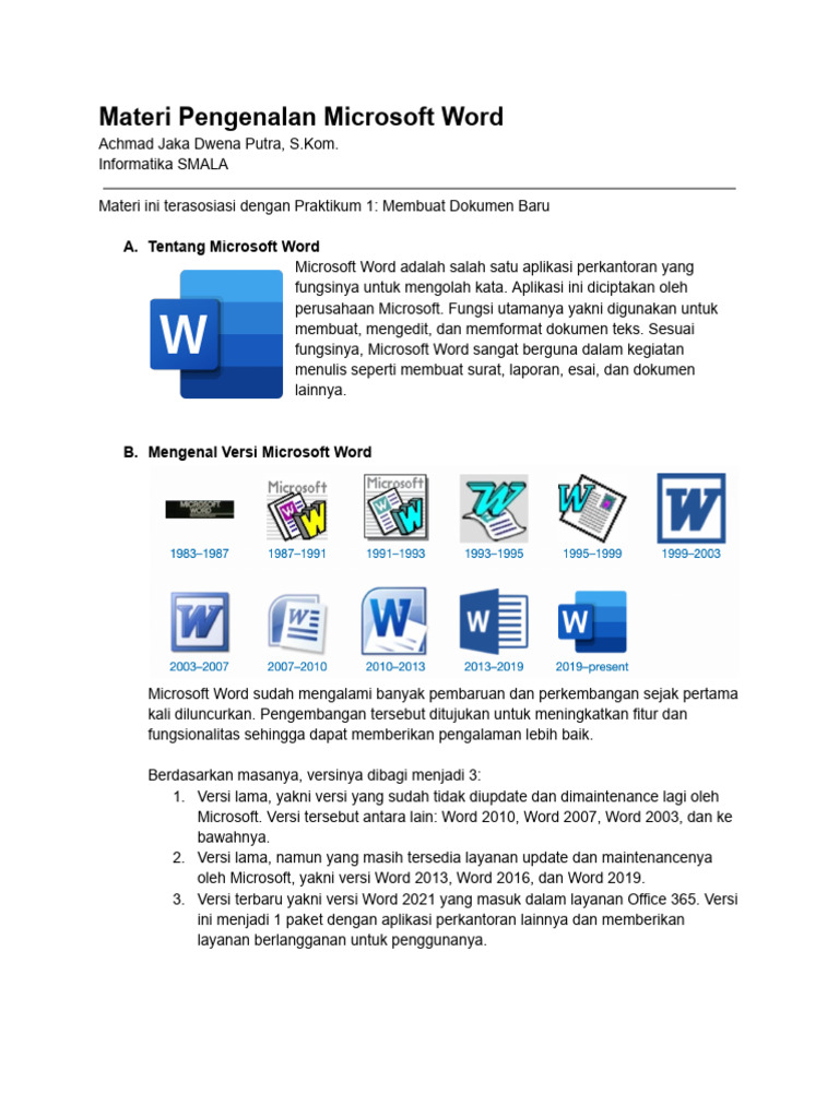 Pengenalan Microsoft Word dan Versi Terbaru | PDF
