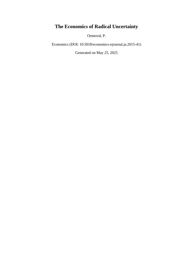 Understanding Radical Uncertainty in Economics | PDF | Economics | Meta ...