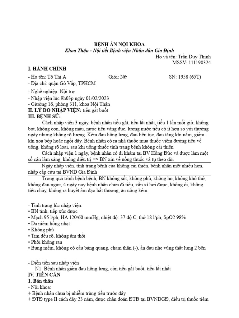 B Nhánn I Khoa: Khoa TH N - N Iti TB NH VI N Nhân Dân Gia NH | PDF