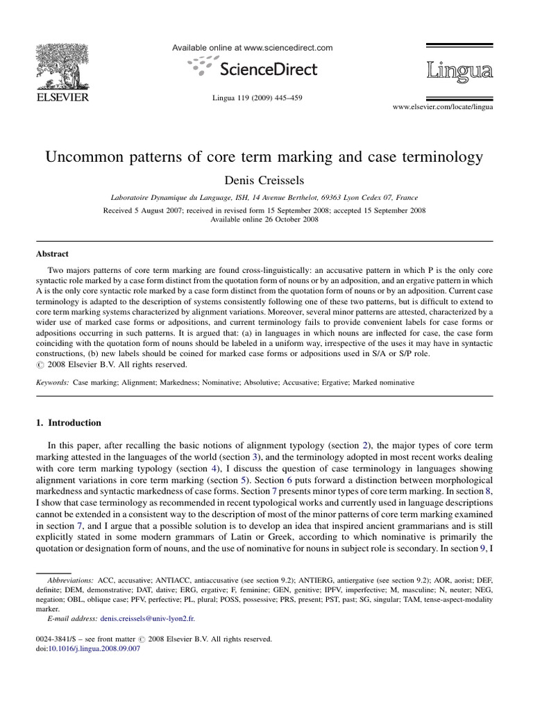 Dennis Creissels - Uncommon Patterns of Core Term Marking and Case ...