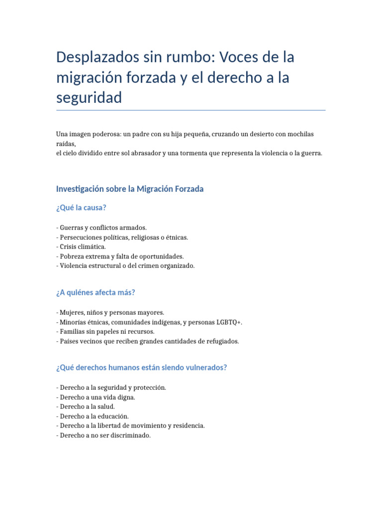 Informe Migracion Forzada | PDF | Migración humana | Refugiado