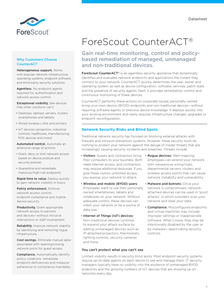 ForeScout CounterACT Datasheet | PDF | Security | Computer Security