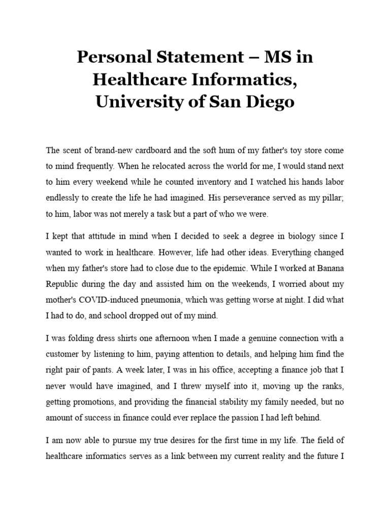 Personal Statement for MS in Healthcare Informatics | PDF