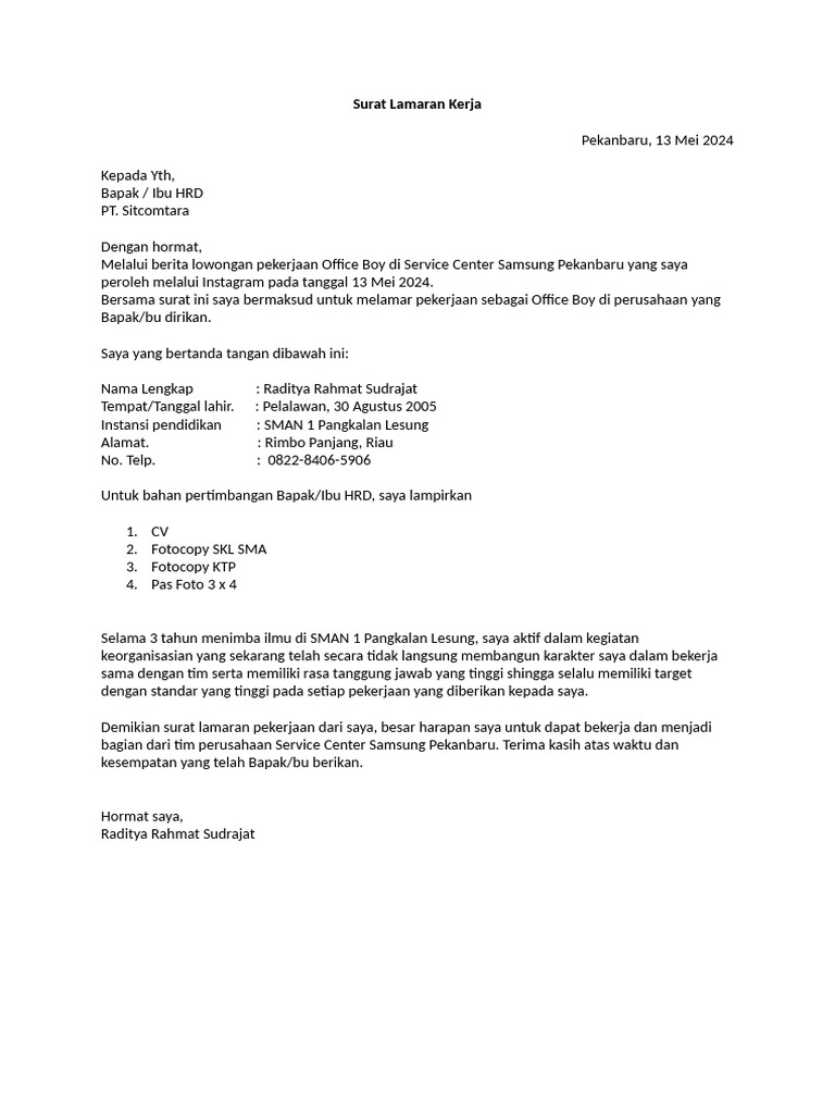 Surat Lamaran Kerja Samsung | PDF