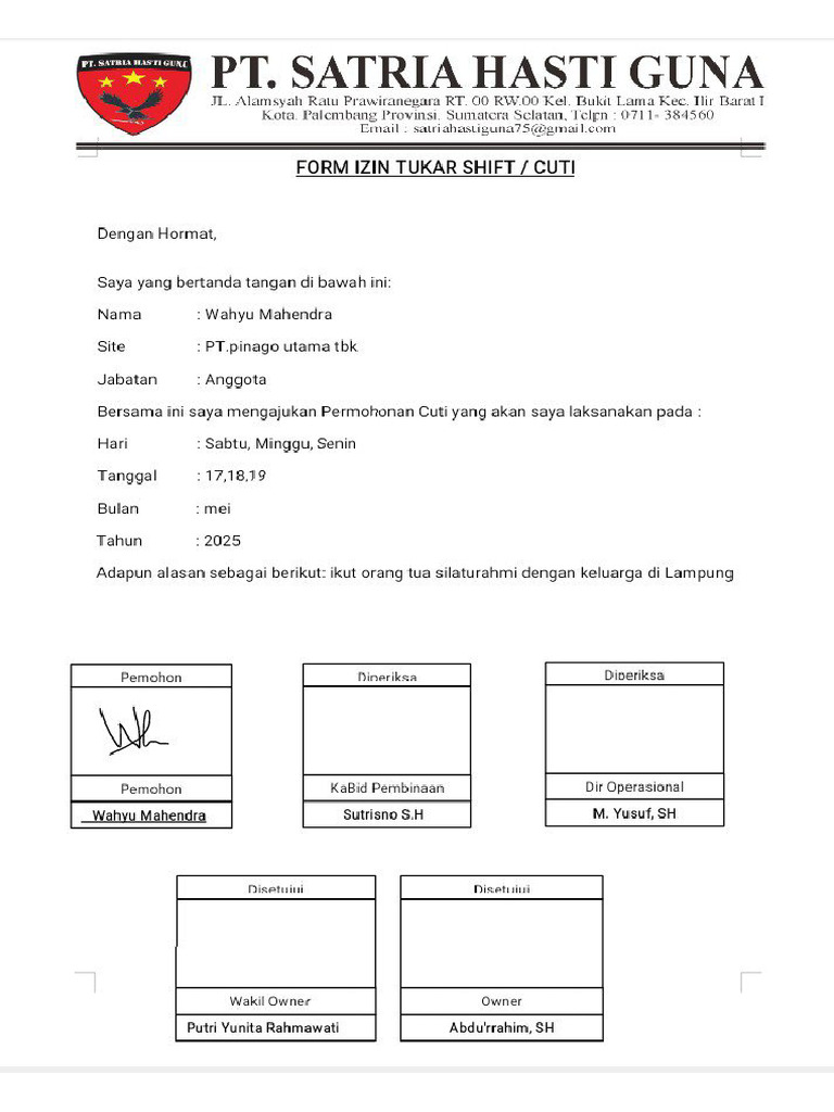 Form Cuti Wahyu Mahendra | PDF