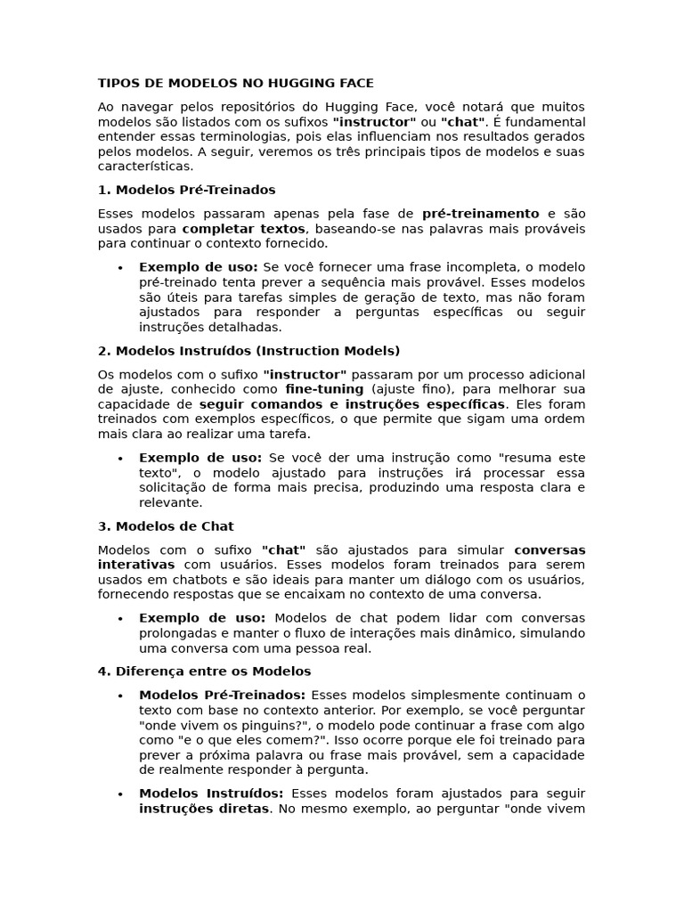 Tipos de Modelos no Hugging Face | PDF | Pinguim | Informática