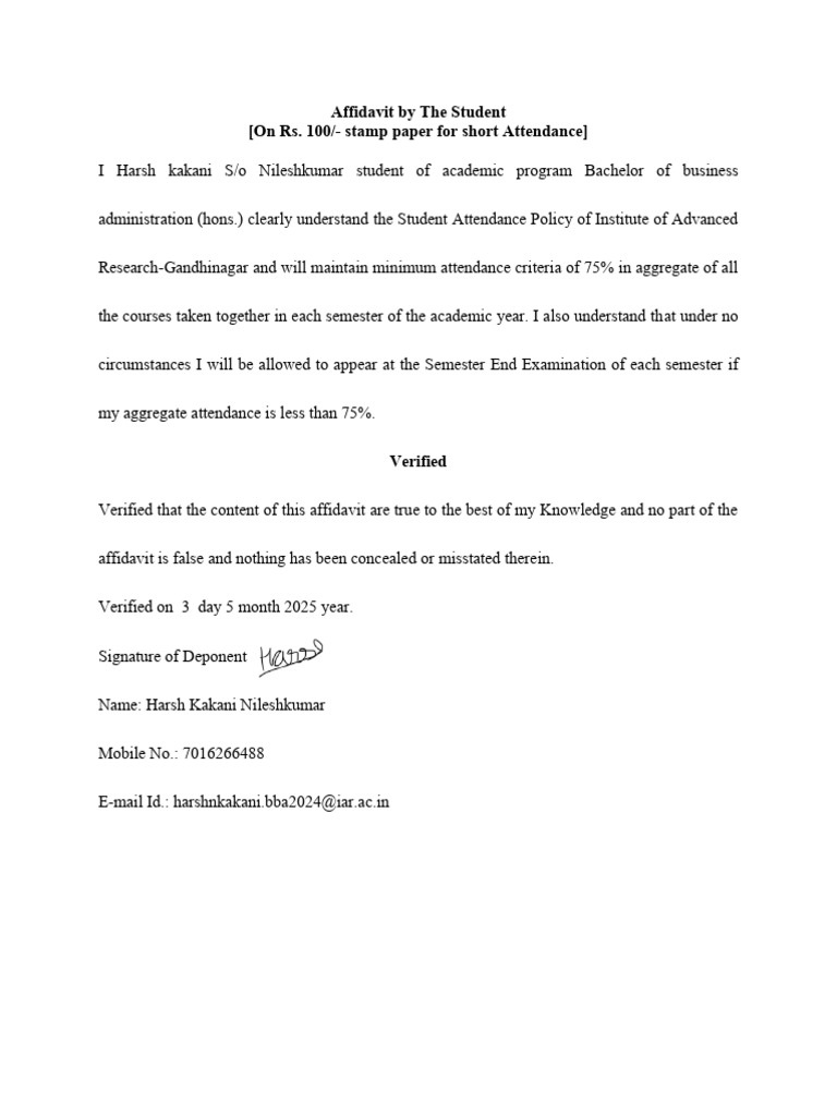 Student Attendance Affidavit Format | PDF