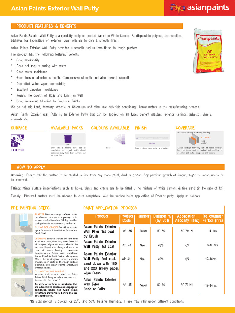 AP Exterior Wall Putty - PIS | PDF | Paint | Plaster