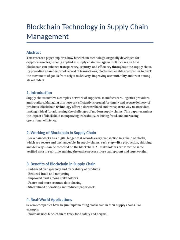 Blockchain Technology in Supply Chain Management | PDF | Supply Chain ...
