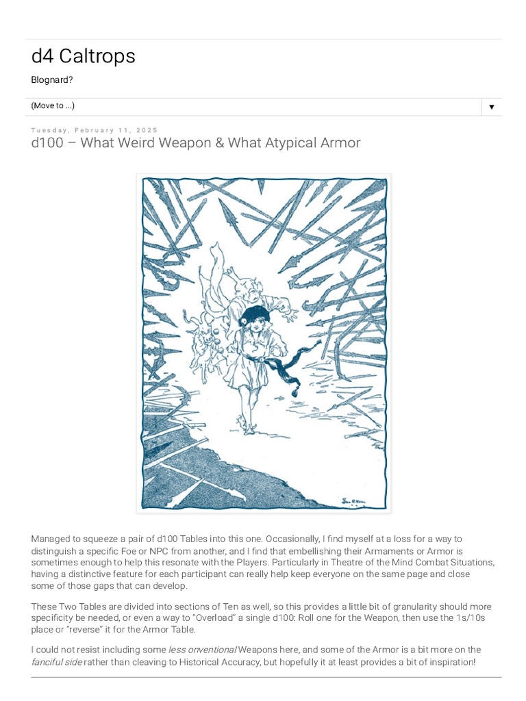 d4 Caltrops - d100 - What Weird Weapon & What Atypical Armor | PDF