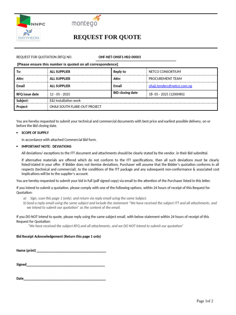 ITT Letter For E&I Installation Work | PDF | Receipt | Business