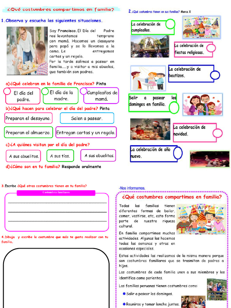 2do - U3 - FICHAS - CI - Costumbres-y-Tradiciones-de-Mi-Familia | PDF