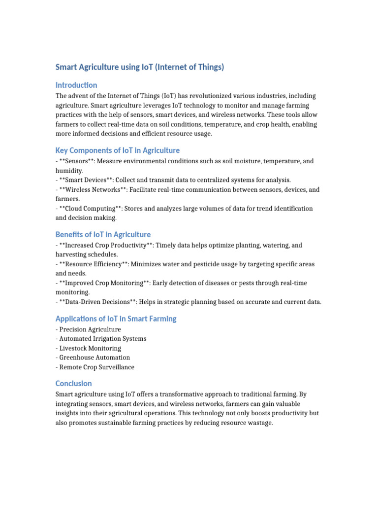 Smart Agriculture Using Iot Pdf