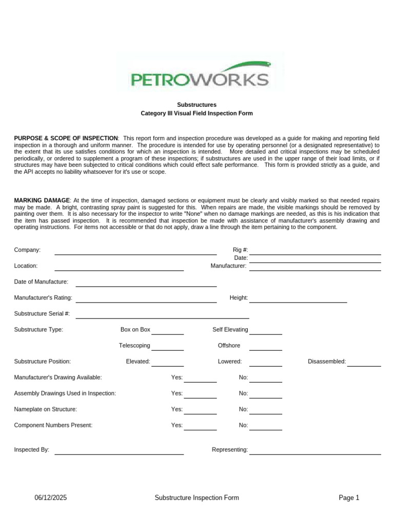 Substructure Inspection Checklist Form | PDF