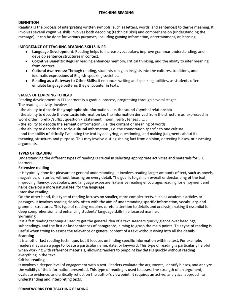 Teaching Reading Skills | PDF | Reading Comprehension | Semantics