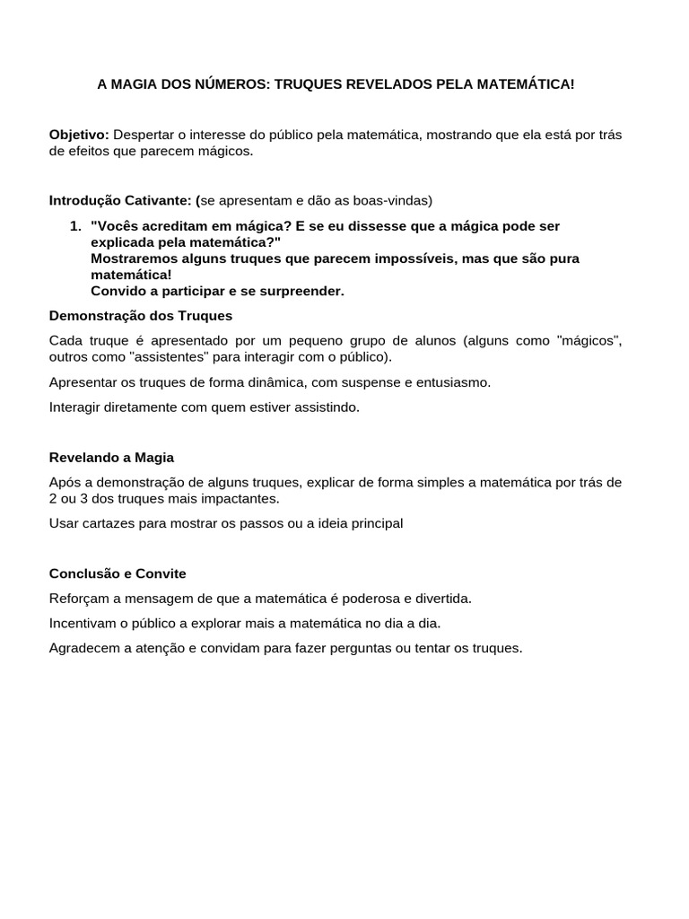 Truques Matemáticos que Encantam! | PDF | Matemática | Calendário