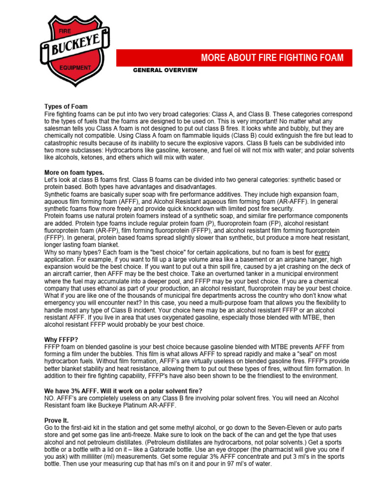 Types of Fire Fighting Foam Explained | PDF | Chemical Substances ...