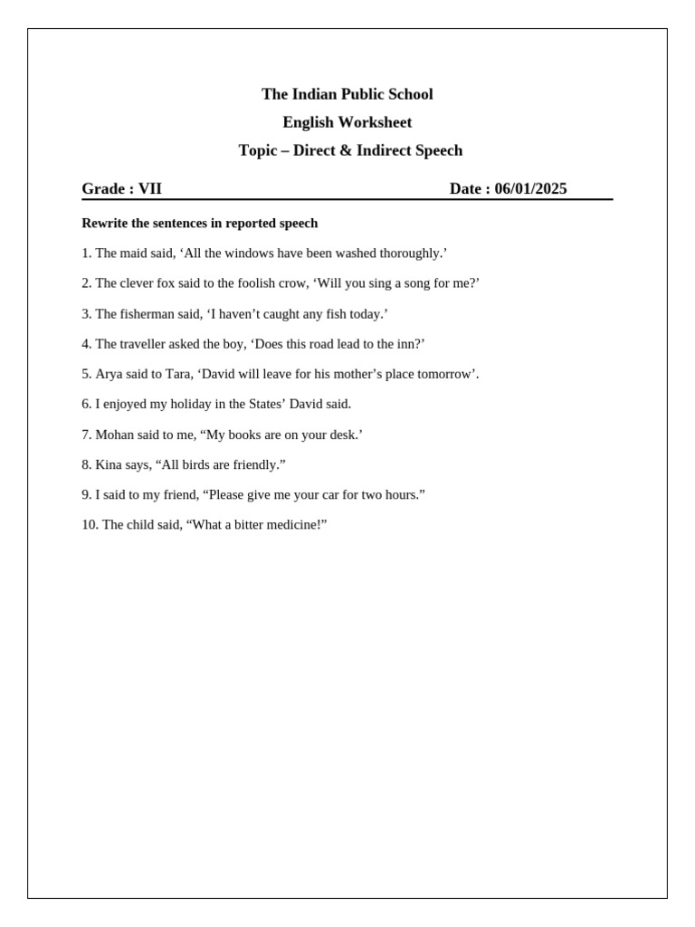Grade 7 Reported Speech Worksheet | PDF | Perfect (Grammar ...