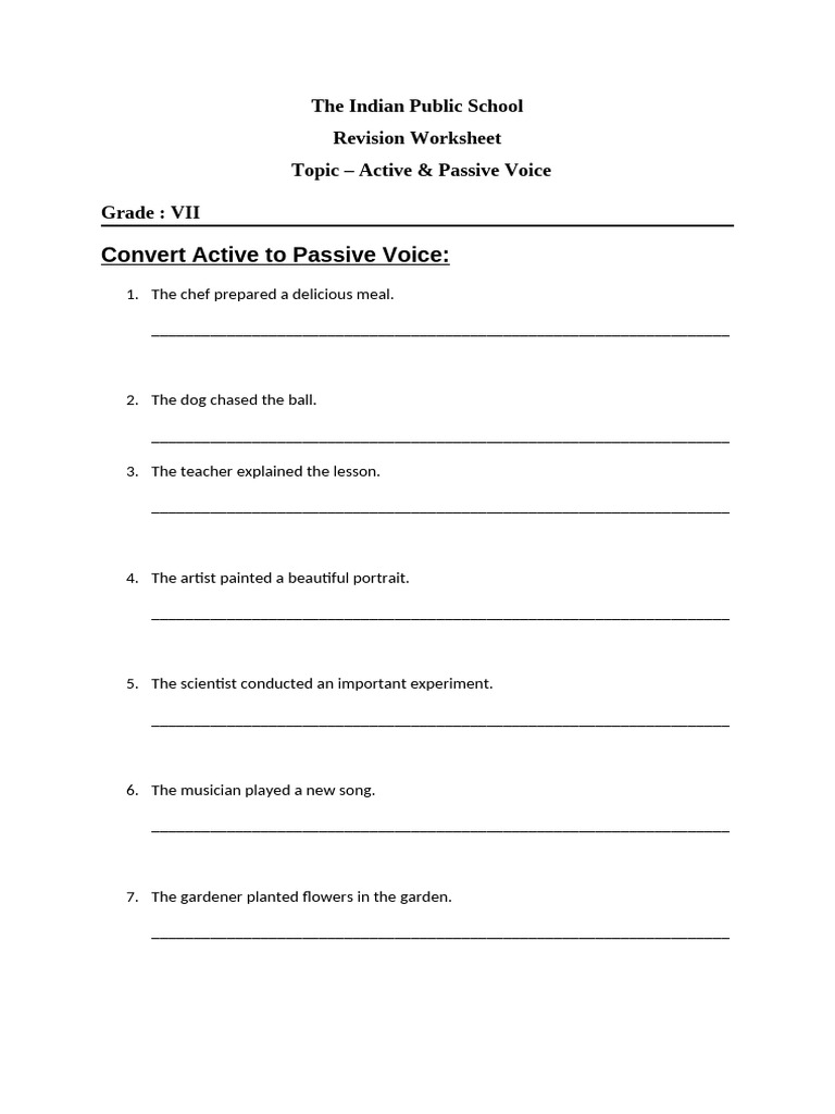 Grade 7 Active and Passive Voice Worksheet | PDF
