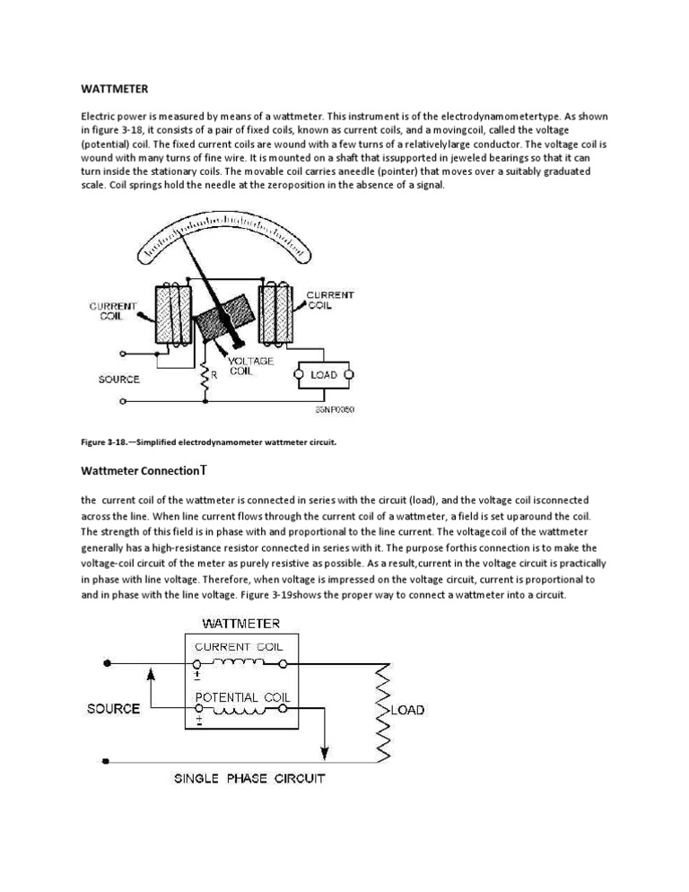 Wattmeter: Figure 3-18.-Simplified Electrodynamometer Wattmeter Circuit ...