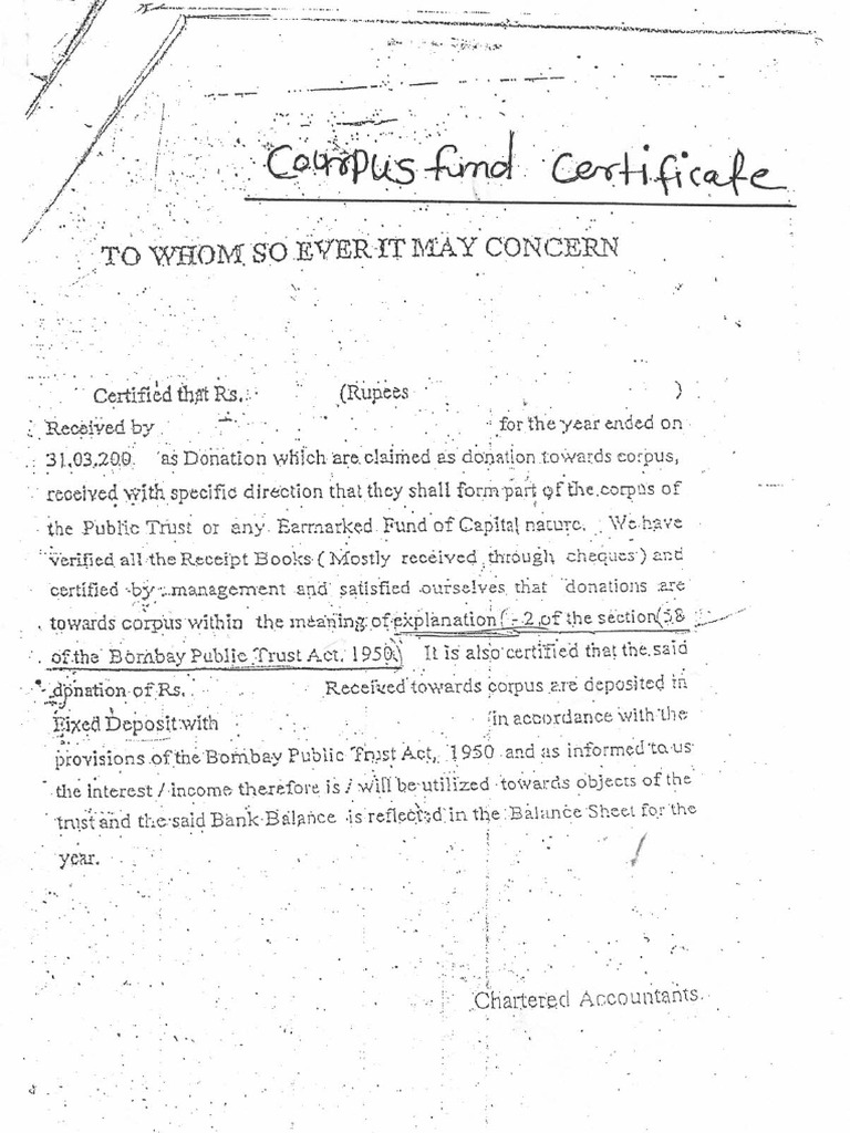 Corpus Fund Certificate Format | PDF