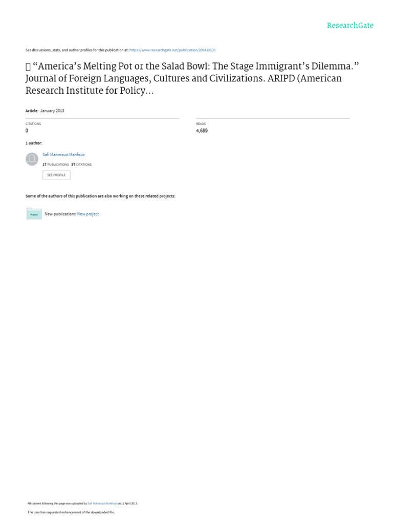 Salad Bowl 1 | PDF | Immigration | Minority Group