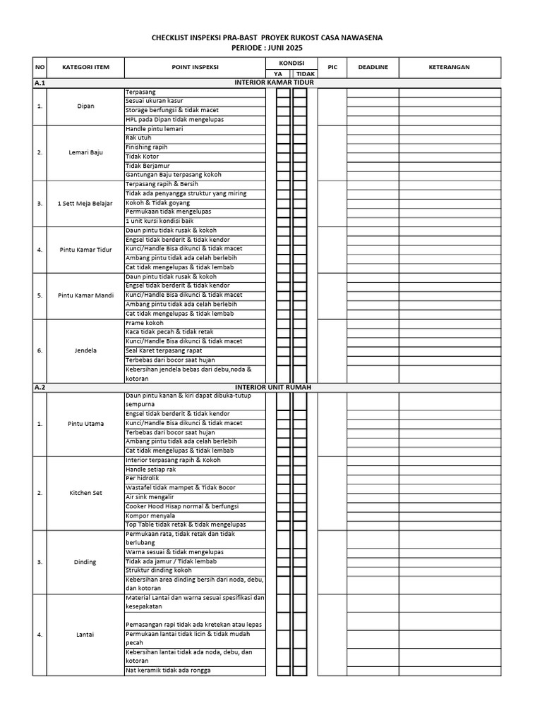 Checklist Inspeksi Casa Nawasena | PDF