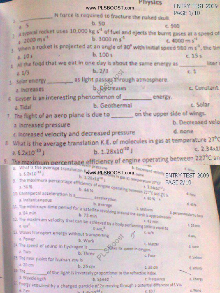 UET ECAT Past Paper 2009 PLS | PDF