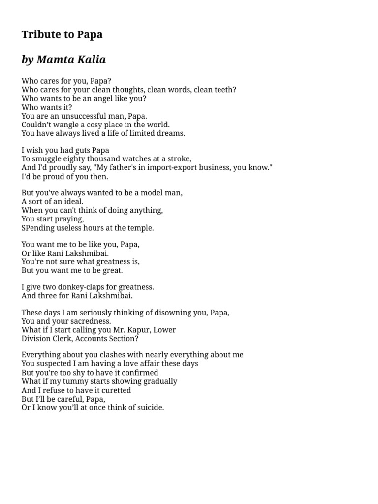 18tribute To Papa Poem | PDF