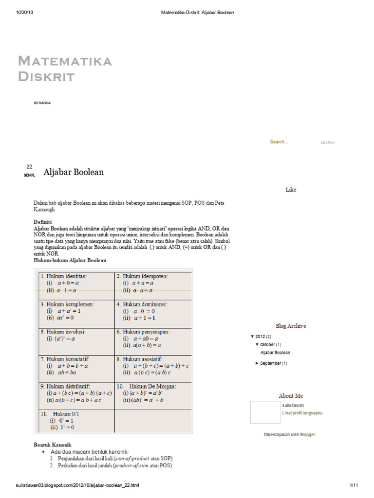 Aljabar Boolean: SOP, POS, dan Peta Karnaugh | PDF