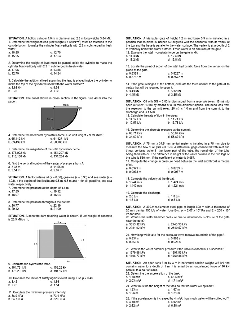 Fluid Statics Problems and Solutions | PDF | Pressure | Gas Technologies