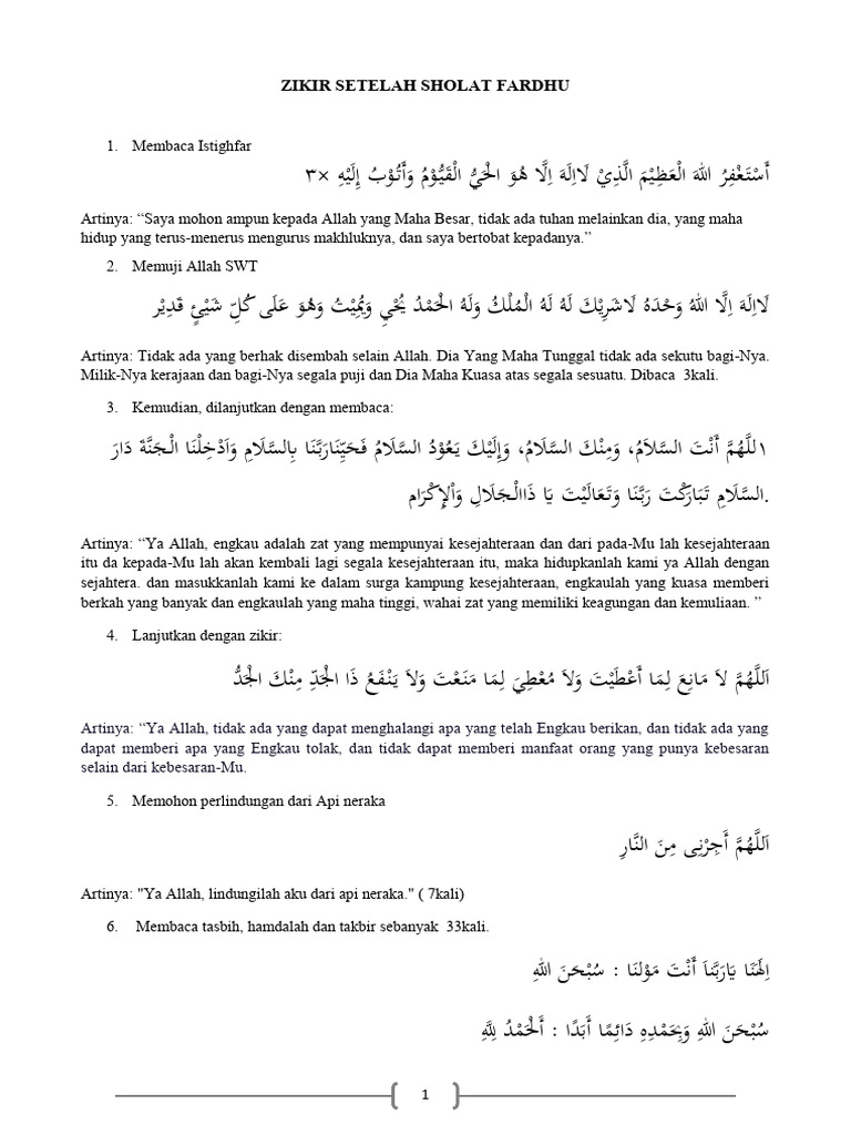 Zikir Dan Do'a Setelah Sholat Fardhu | PDF