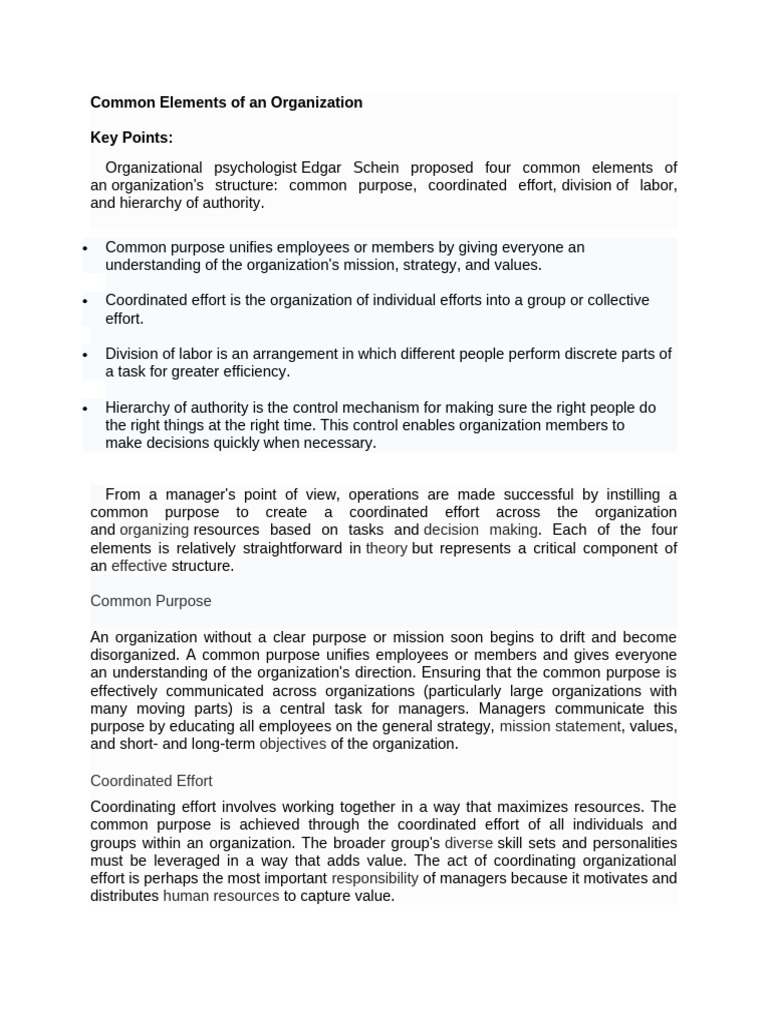 Elements of Organization | PDF | Division Of Labour | Human Resources